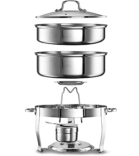 Kook Stainless Steel Chafing Dish Buffet Set, with Glass Viewing Lid and Built-In Lid Holder, Round Food Warming Tray, For Parties, Dinners and Catering, 4.5 Qt