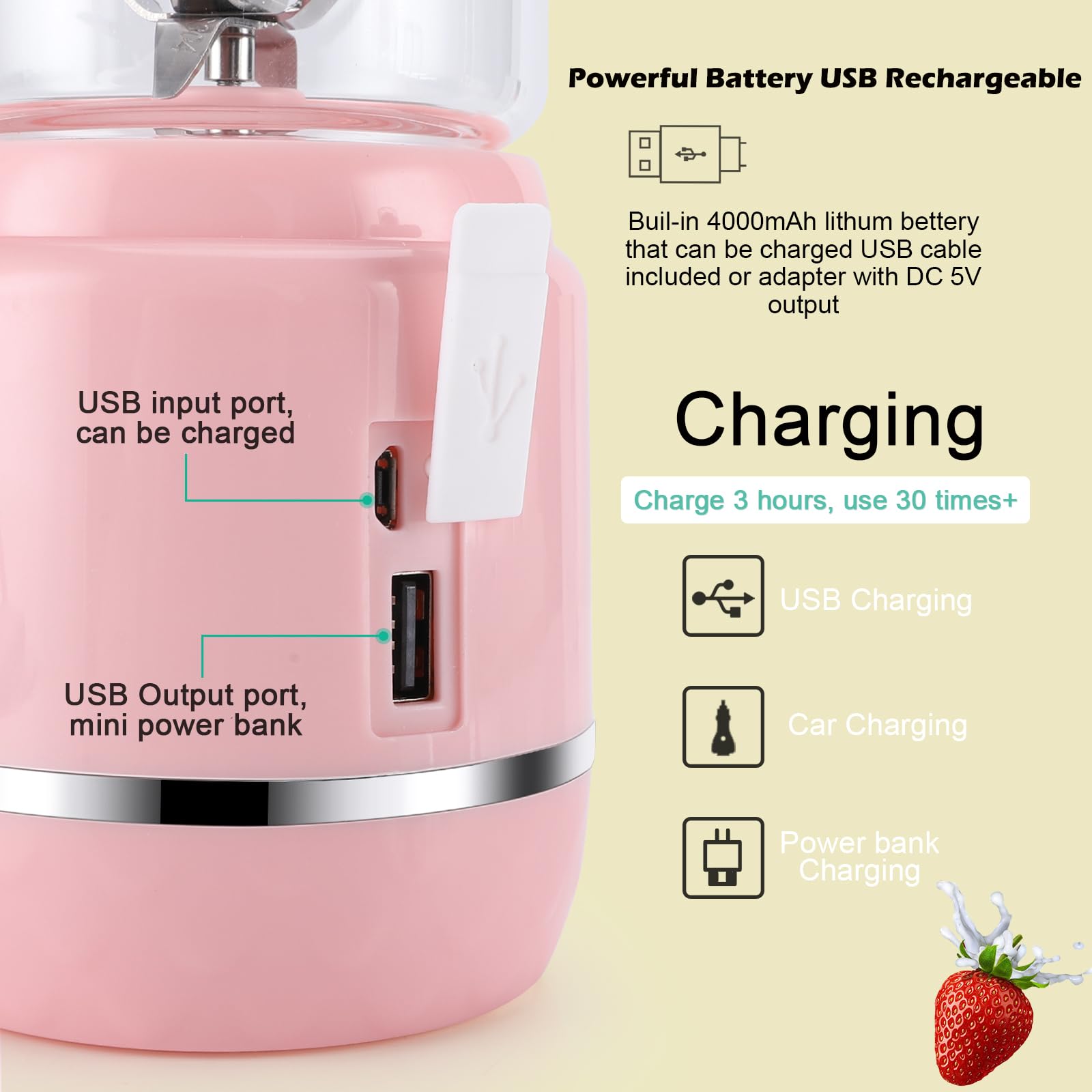 Smoothie Blender, Portable Blender, Christmas Gifts, Personal Blender Shakes, Small Blender Protein Drink Shaker With 2 Travel Cup And Lid Bpa Free, Usb Rechargeable, 15 Oz