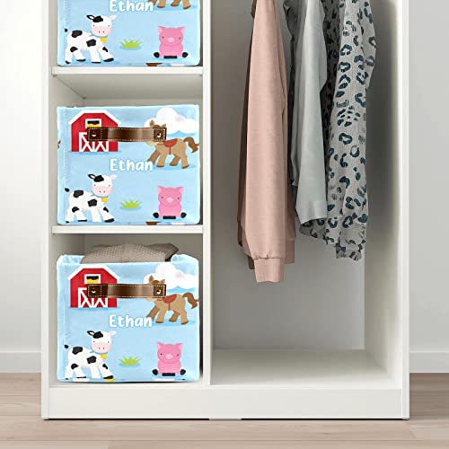 Deven Farm Animal Blue Personalized Large Storage Baskets for Organizing Shelves with Handle,Closet Decorative Storage Bins for Bathroom,Nursery,Home 1 Pack