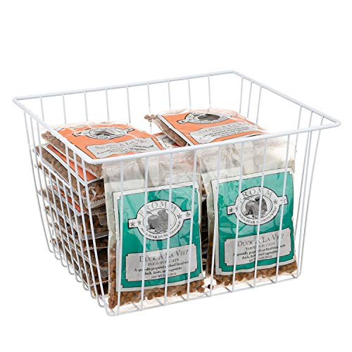 Freezer Organizer Bin, Kitchen Metal Wire Storage Basket, Pantry Cupboard Household Container Divider with Handles, Bathroom, Closet, Bedroom, Office, Rustproof - White(4)