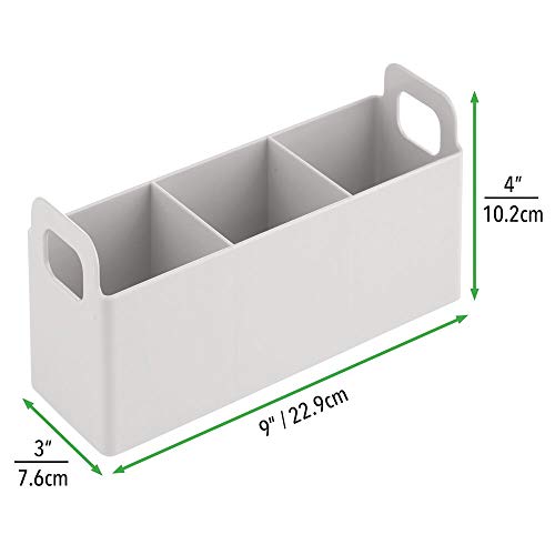 mDesign Plastic 3-Compartment Bathroom Organizer Storage Bin - Divided Makeup Caddy and Hair/Beauty Product Holder Tray - Perfect for Vanity, Counter, Cabinet - Lumiere Collection - 2 Pack, Light Gray