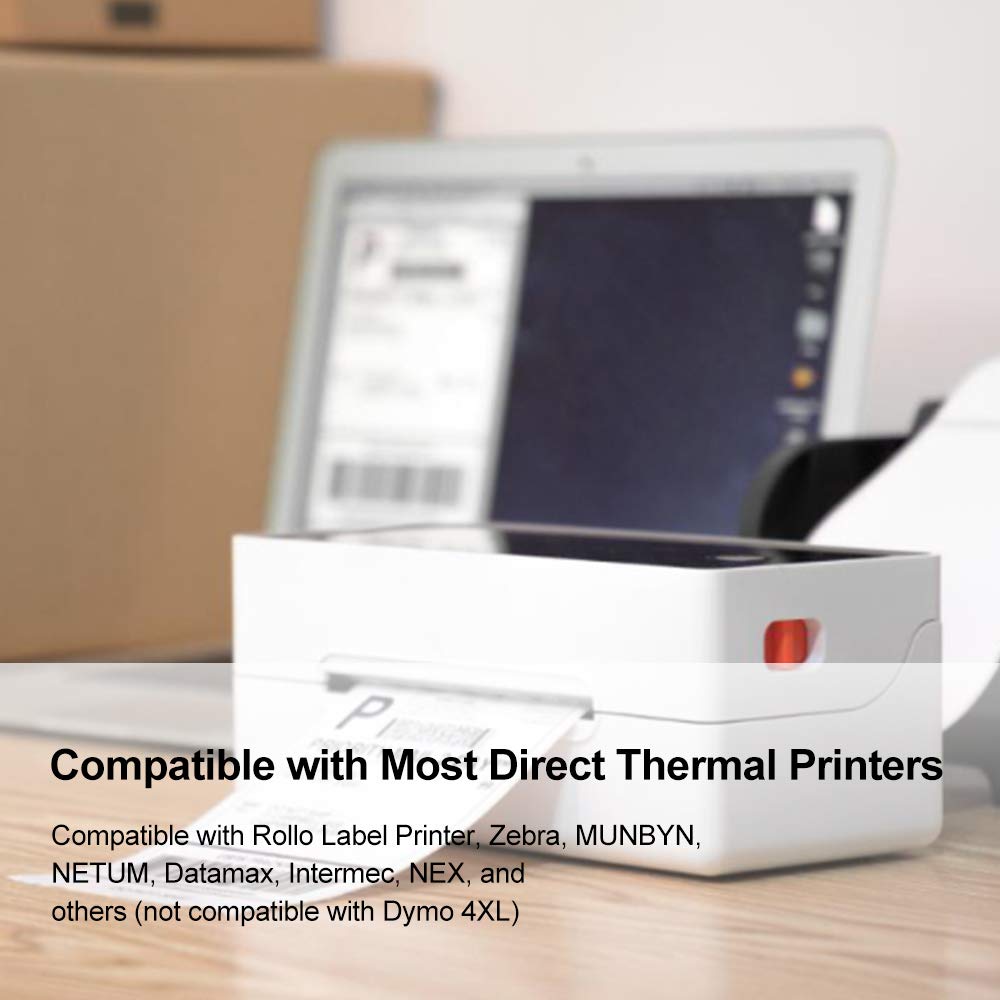 4x6 Thermal Direct Shipping Labels, Shipping Label Printer Paper ?Fan-Fold Mailing Labels for Desktop Label Printer, Self-Adhesive Compatible with Zebra, Rollo, Dymo, MUNBYN, USPS 4" x 6", 500-Pack
