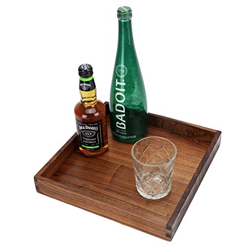 MAGIGO 12 x 12 Inches Small Square Black Walnut Wood Ottoman Tray, Serve Tea, Coffee or Breakfast in Bed, Classic Wooden Decorative Serving Tray