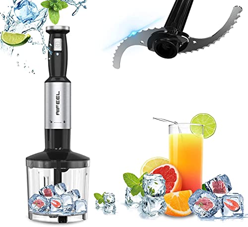 AIFEEL Immersion Hand Blender,Handheld Stick Blender with Ice Chopper,Stainless Steel Whisk and Milk Frother for Smoothie, Baby Food, Sauces,Puree, Soup,Milk coffee