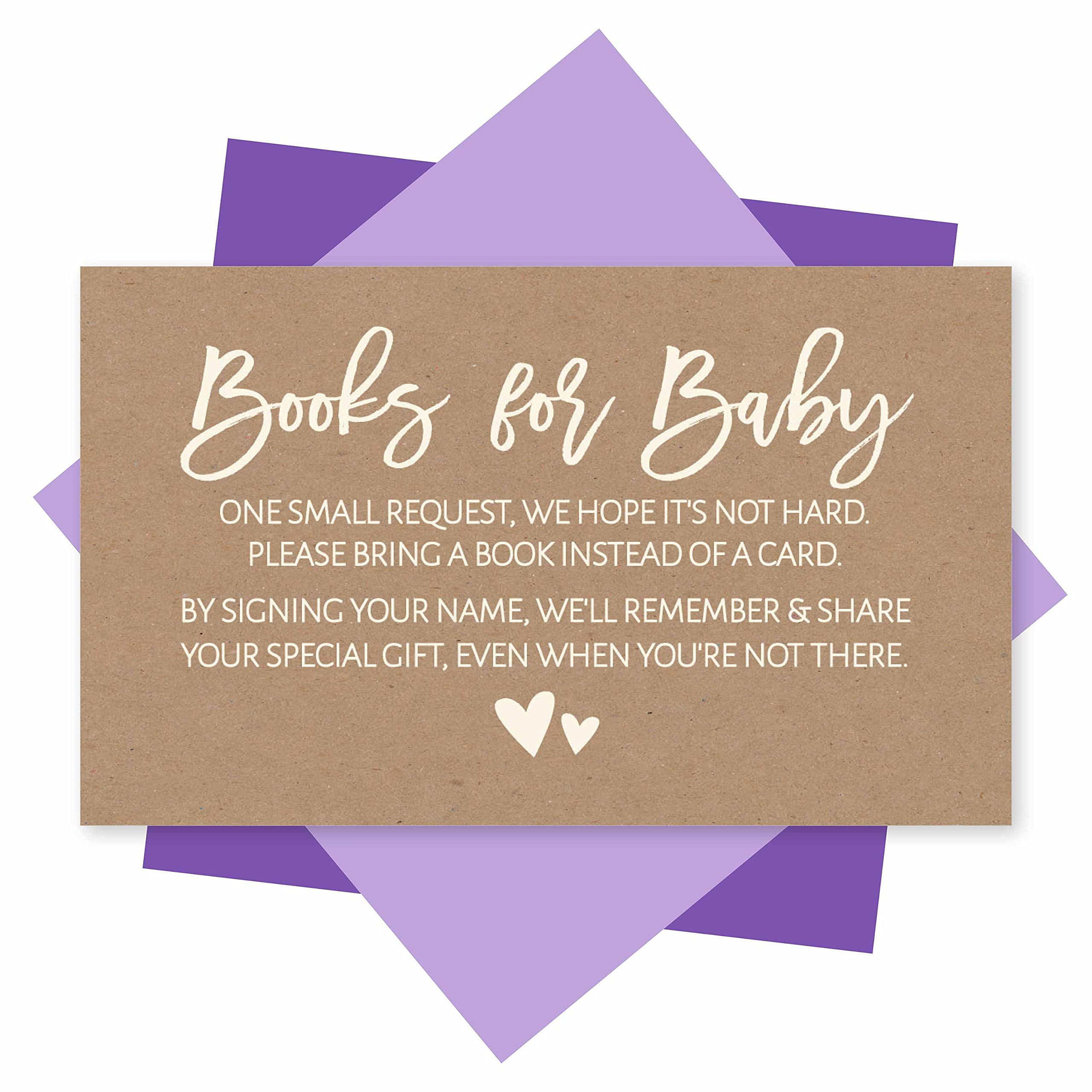 Hadley Designs 25 Book Request Baby Shower Guest Book Alternative - Rustic Baby Shower Invitation Inserts, Books For Baby Shower Request Cards, Bring A Book Instead Of A Card