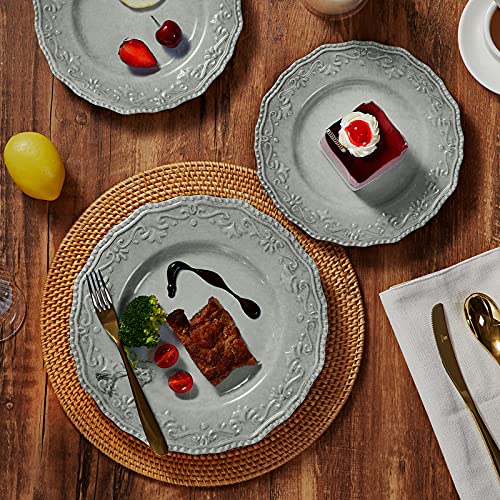 TP Dinnerware Set, Dinner Service for 6 with Bowls and Salad Dinner Plates,18-Piece Melamine Dishes Set (Gray)