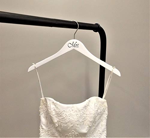 NAHANCO MRSMRS20117 Same Sex, Gay Pride Hanger Set, White Wood Hangers with Black Imprint (Mrs. and Mrs.), 17” (2-Piece Set)