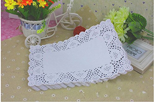 DECORA 9X6.5 Inch Rectangle White Paper Doilies for Birthday Party Wedding Tableware Decoration,Pack of 200