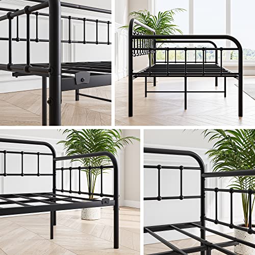 JURMERRY Metal Daybed Frame Twin Size with Steel Slats Platform Furniture,Black