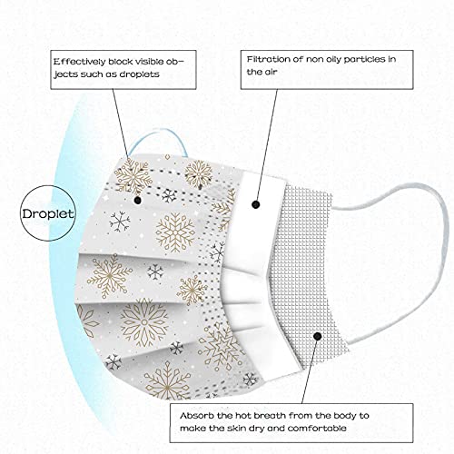 50PC Christmas Disposable Face Mask for Adults,3-Ply Disposable masks with Winter Themed Designs Breathable for Adults (Xmas-4)