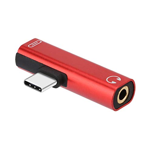 Neige USB C Headphone Charger Adapter, 2-in-1 USB Type C to 3.5mm Adapter for Headphone Compatible for iPad Pro 2018, for Pixel 3/2, for Samsung Note8/S8/S9Plus and More USB C Devices (Red)