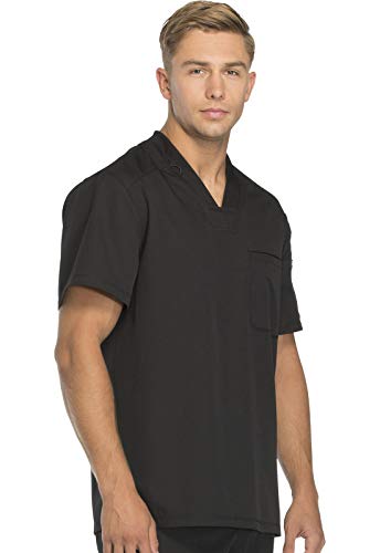 Dickies Dynamix Scrubs for Men, Athletic-Inspired V-Neck Chest Pocket Scrub Top with Four-Way Stretch and Moisture Wicking DK610, L, Black