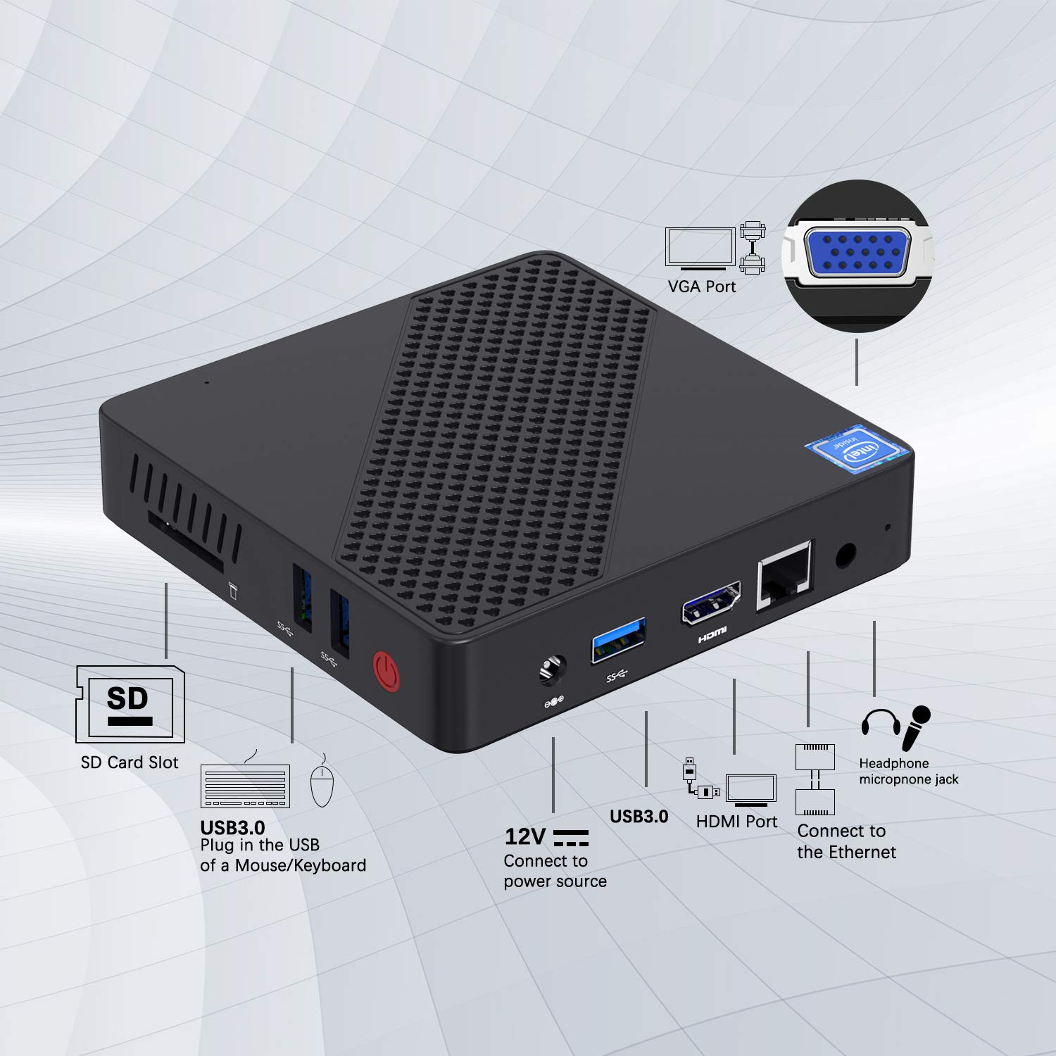 MINISFORUM N40 Mini PC UHD 4K@60Hz Celeron N4020(up to 2.8GHz) Fanless Mini Computer, DDR4 4GB+64GB eMMC, DIY SSD, Dual Band WiFi, HDMI&VGA Desktop Mini Computer