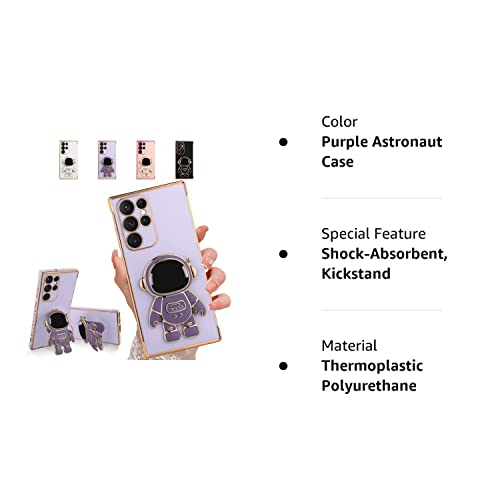 AIGOMARA 6D Plating Astronaut Hidden Stand Case Cover for Samsung Galaxy S22 Ultra 5G Women Astronaut Folding Bracket Kickstand iPhone Case with Camera Protector Soft TPU Shockproof Bumper - Purple