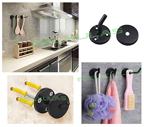 NELXULAS Classic Black Stainless Steel Heavy Duty Coat Hook, Durable Robe Hanger Wall Mount Hook, Perfect Touch Your Bathroom, Bedroom, Closets, Wardrobe, Kitchen (6", 4 PCS)