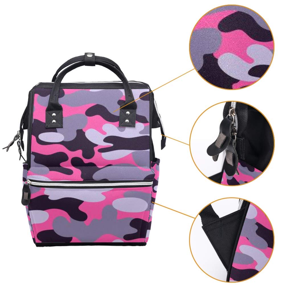 Pink Grey Camouflage Pattern Diaper Tote Bags Mummy Backpack Large Capacity Nappy Bag Nursing Traveling Bag for Baby Care