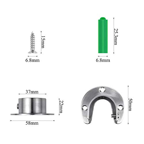 Favordrory 6 Pieces Stainless Steel Closet Pole Sockets Rod Socket Flange Set Rod Support Flange Holder, U Shaped, Easy Installation or Removal