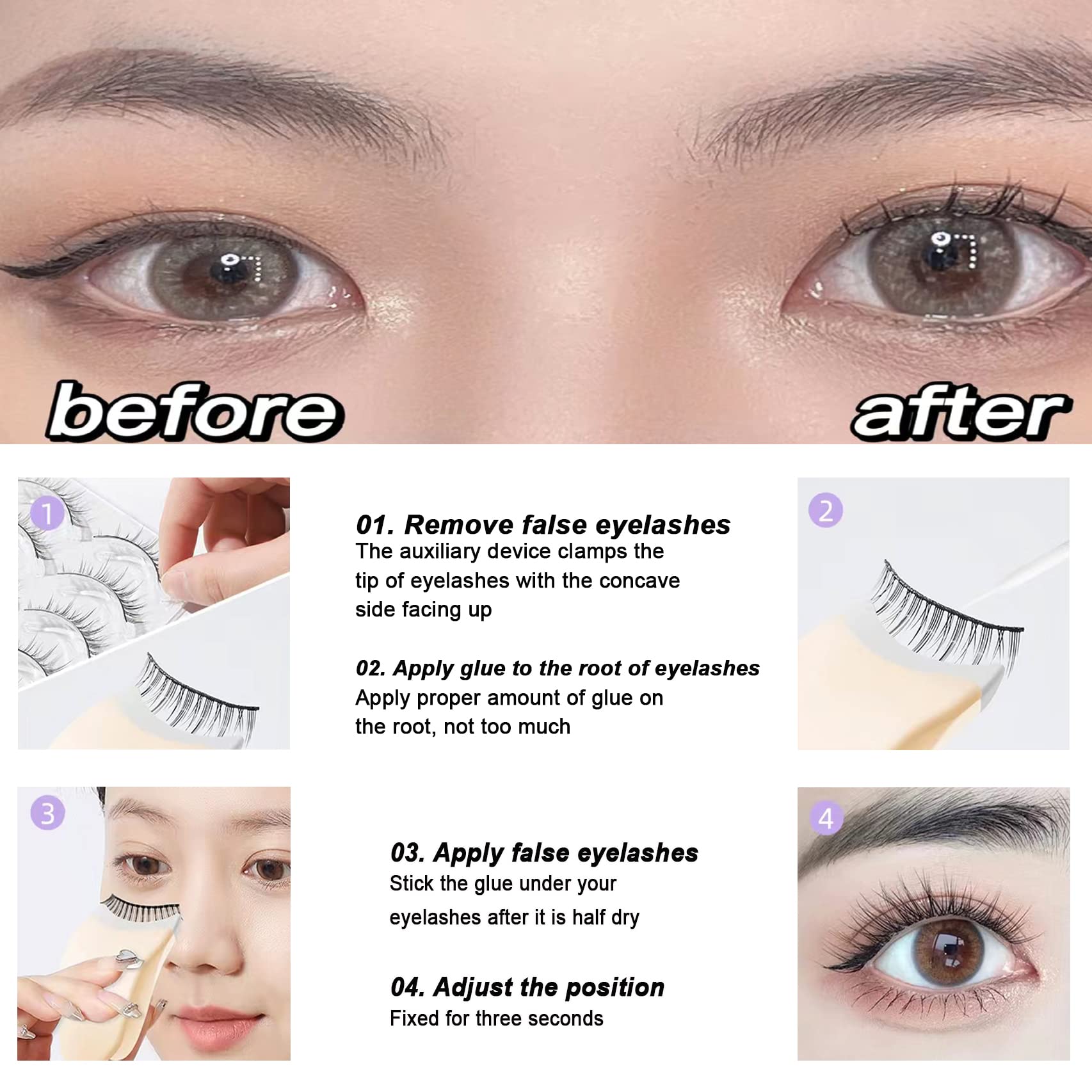 4Pcs Eurmali Eyelash Applicator Tool, Lash Clip Applicator with Silicone Clip Design, Portable Mini Lash Clip and Lash Applicator Tool, Beginner Friendly Eye Lash Separator Tool
