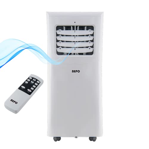 NEPO 10,000 BTU Portable Air Conditioner/Dehumidifiers for 300 Sq. Floor AC Unit with Remote Control. Includes Window Installation Kit For Bedroom, Office, Dorm. Cool, Fan, with Self-Evaporator. White