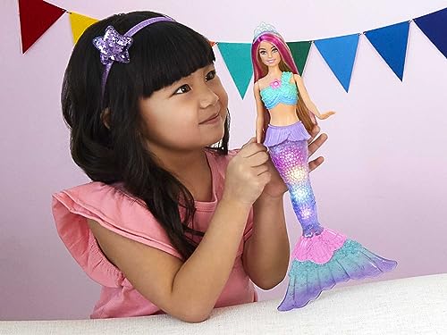 Barbie Dreamtopia Doll, Mermaid Toy with Water-Activated Light-Up Tail, Pink-Streaked Hair & 4 Colorful Light Shows