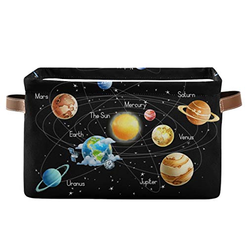 Solar System Planet Storage Basket Bin Large Fabric Toys Storage Cube Box with Handles Collapsible Closet Shelf Cloth Organizer Basket for Nursery Bedroom