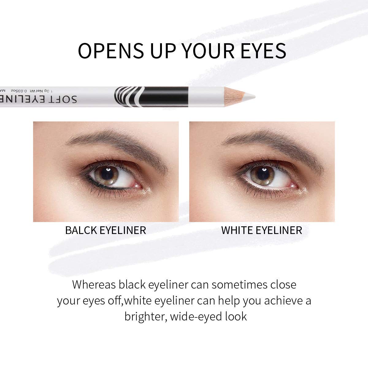 White Eyeliner Pencil Professional Highlighter Eye Liner Pen Soft Strokes Waterproof Long-Lasting Eyeshadow Eye Silkworm Brighten Pencil Beauty Makeup Tool (48pcs)