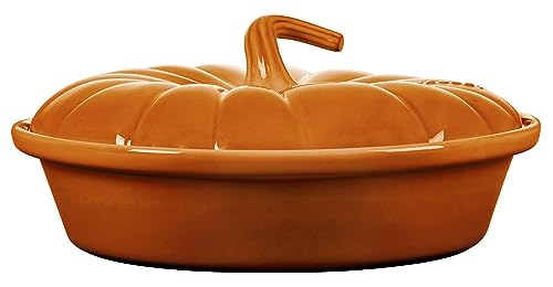 Le Creuset Stoneware Figural Pumpkin Baker with Lid, 9", Persimmon