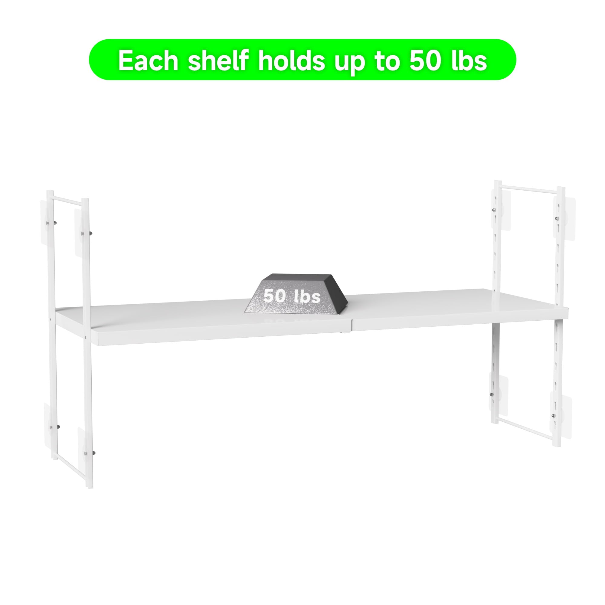 SOFRON Expandable Closet Pantry Shelves, Adjustable Kitchen Cabinet Shelf, Screws or Adhesives Mounting Height Customizable, Perforated 2 Pack