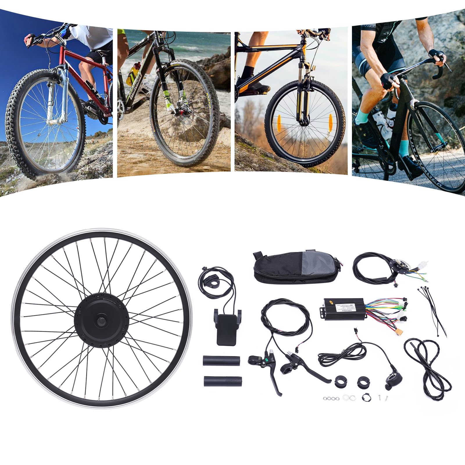36V 500W Front Wheel Motor Kit for 24 Inches Electric Bicycle Conversion Kit E-Bike Motor Kit with with LCD Brushless Gear Hub Motor Thumb Knob Handle Kit Electric Bike Motor Kit (No Battery)