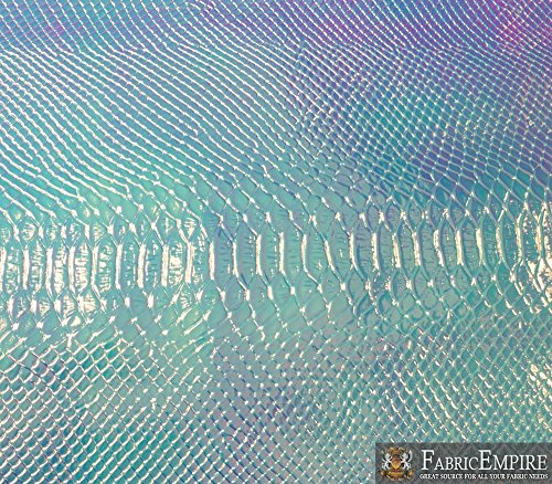 Fabric Empire Vinyl Upholstery Embossed Snake Holographic Glossy Fabric Light Blue 54" Wide Sold by The Yard