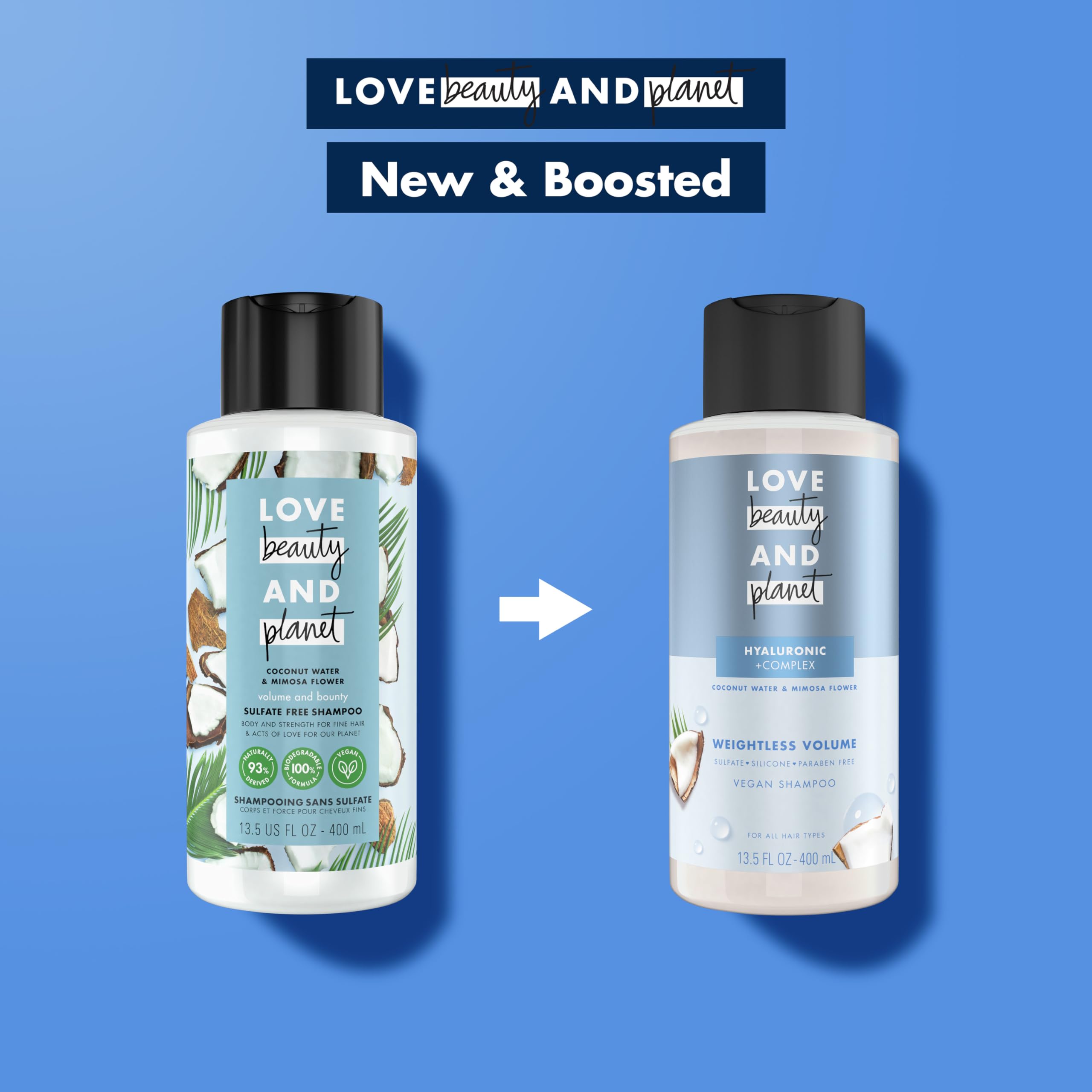 Love Beauty and Planet Weightless Volume Shampoo with Hylauronic acid Coconut Water & Mimosa Flower for Thin and Fine Hair 13.5 oz