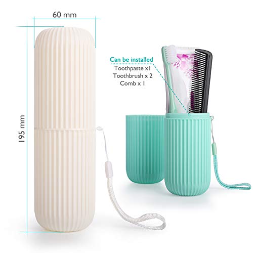 Toothbrush Travel Case Portable Travel Toothbrush Holder 2 Pack Plastic Toothbrush Storage Container Organizer for Travel Home Business School (White + Green)