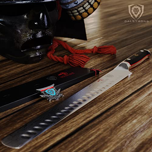 Dalstrong Shogun Elite Series Damascus Japanese AUS-10V Super Steel Granton Edge Slicing & Carving Kitchen Knife, 12 Inches, Sheath Included