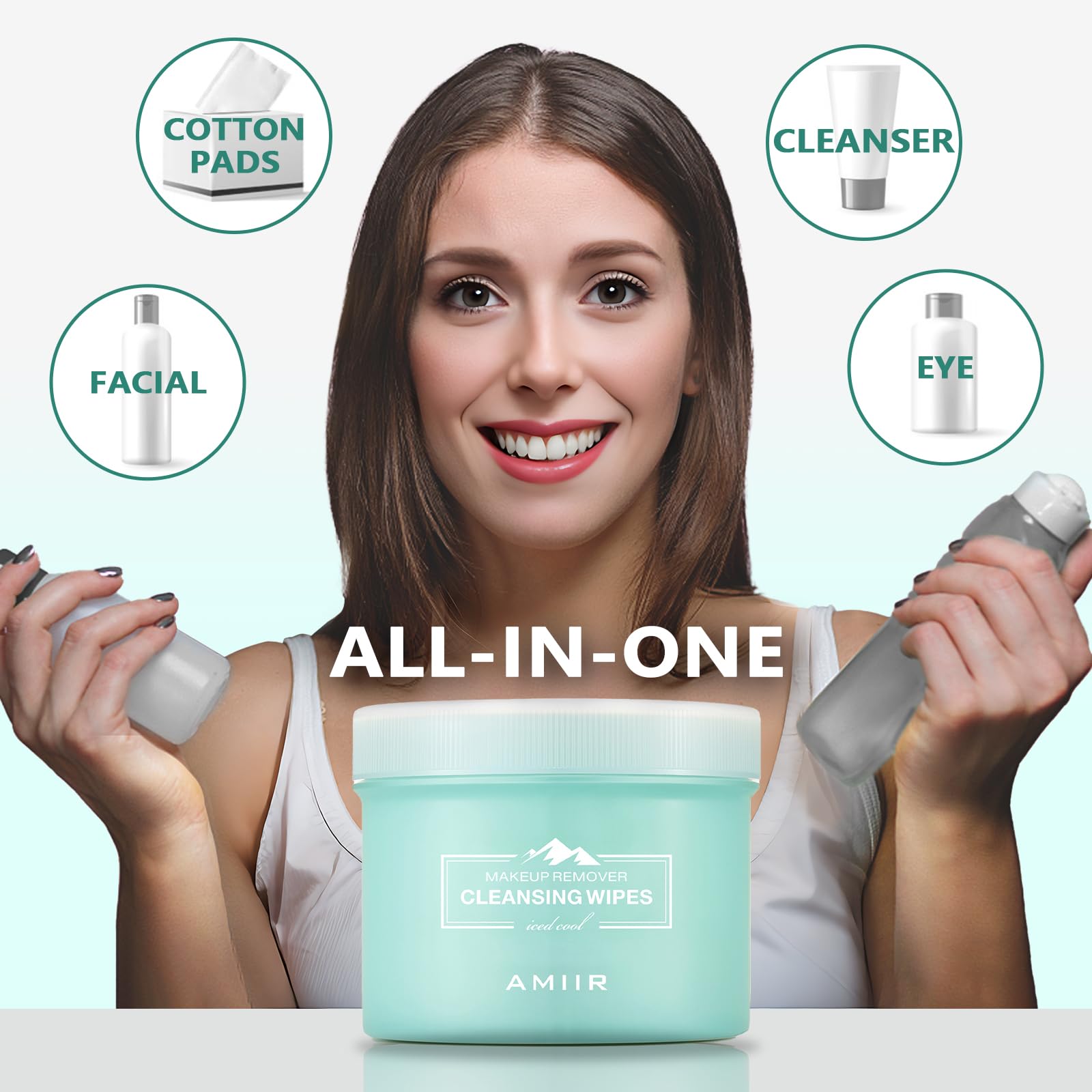 AMIIR 100's Jar Pre-Moistened Face Makeup Remover Wipes Sensitive Skin All-In-One Facial Cleansing Hydrating NO-DRY-OUT Gentle Alcohol-Free, 1 Jar