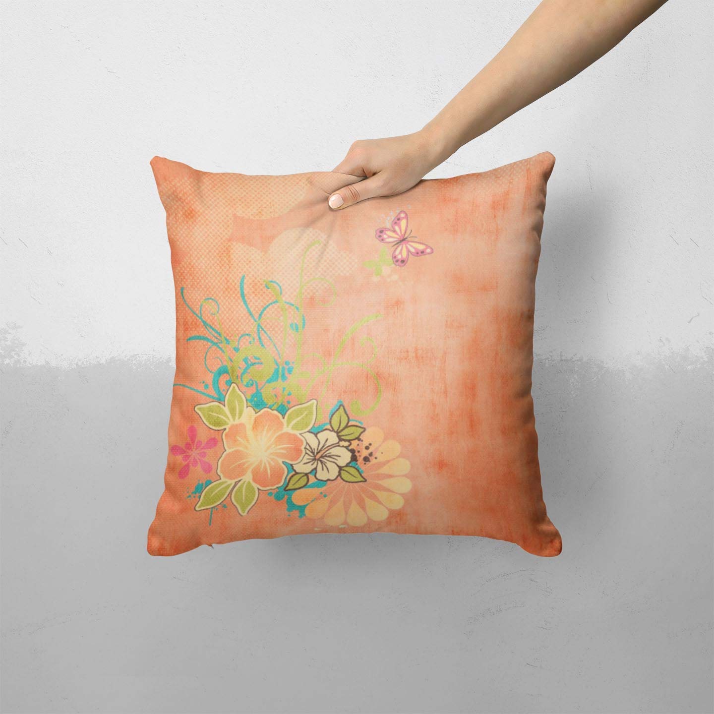 iiRov Vintage Coral Floral - Custom Decorative Home Decor Indoor or Outdoor Throw Pillow Cover Plus Cushion Set for Sofa, Bed or Couch (Pillow CASE Cover Plus Cushion)