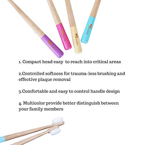 GoWoo 100% Natural Bamboo Toothbrush Soft - Organic Eco Friendly Toothbrushes with Soft Nylon Bristles, BPA-Free, Biodegradable, Dental Care Set for Men and Women, Pack of 4 (Soft)