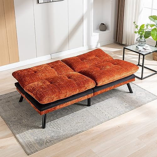 Anwick Futon Sofa Bed Convertible Futon Sleeper Couch, 71" Sleeper Sofa Bed with Adjustable Backrest, Modern Loveseat Couch for Compact Living Room, Apartment, Office (Orange)