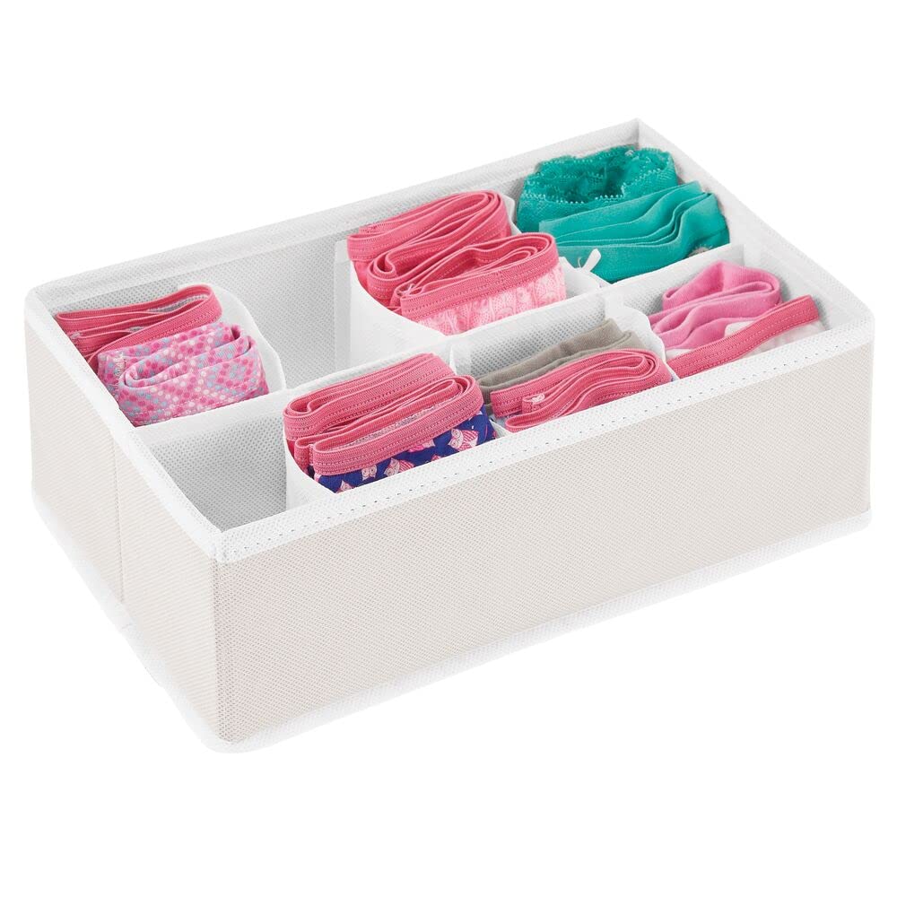 mDesign Fabric 8-Section Divider Drawer Organizer Bin for Baby Nursery Dresser, Closet, Changing Table Organization, Hold Clothes, Toys, Diapers, Bib, Blanket, Jane Collection, 2 Pack, Cream/White