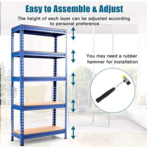Tangkula 5-Tier Storage Shelves, Heavy Duty Steel Frame Muscle Rack 60in Garage Shelf with Adjustable Shelves, Boltless Shelving Unit for Free Combination, Metal Utility Shelves (1, Navy Blue)