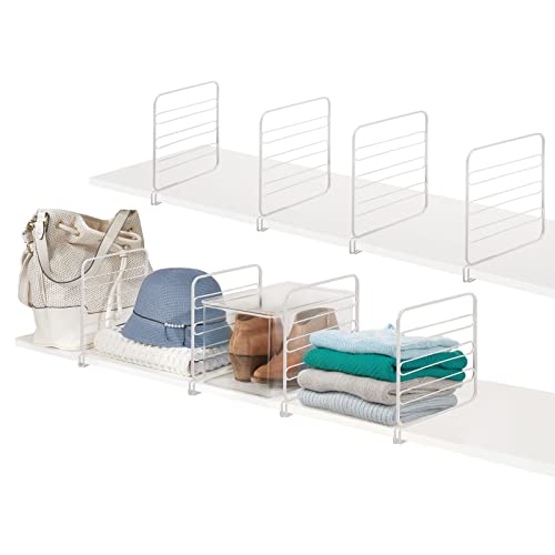 mDesign Versatile Metal Wire Closet Shelf Divider and Separator for Storage and Organization in Bedroom, Bathroom, Kitchen and Office Shelves - Easy Install, 8 Pack - White