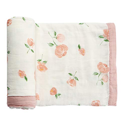 Monfish Muslin Baby Toddler Blanket- Large, Ultra-Soft Pink Rose Blanket for Girls- Baby Everything Blanket-Two Layer Stroller Blanket (Pink Rose)