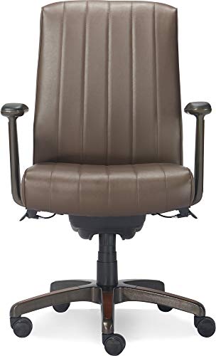 La-Z-Boy Bennett Modern Executive Lumbar Support, Rich Wood Inlay, High-Back Ergonomic Office Chair, Bonded Leather, Brown 26D x 26.25W x 39.75H in