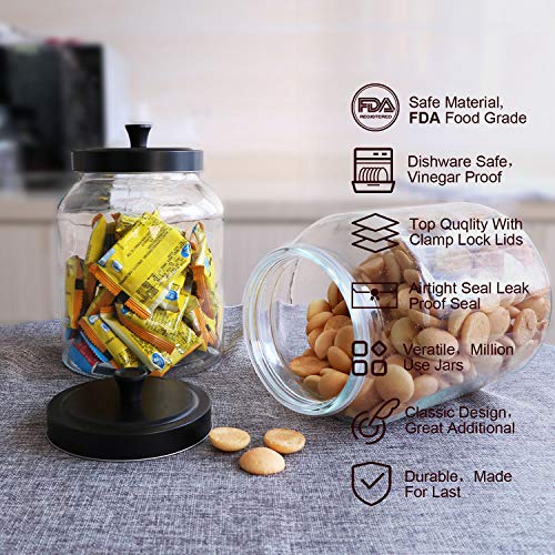 Glass Jars With Sealed Lids,Clear Glass Food Storage Container with Black Brushed Metal lids,100 OZ(Set of 3)