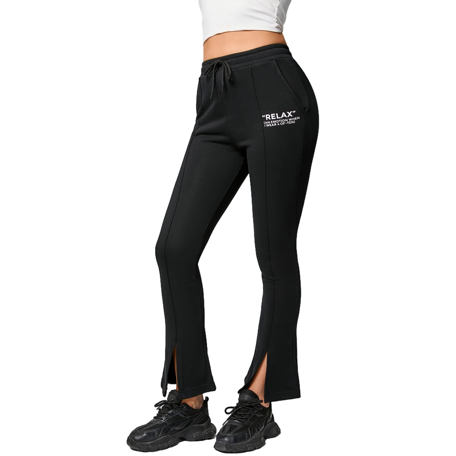 4 of-ten Split Hem Flare Sweatpants for Women Joggers with Pockets High Waisted Bootcut Lounge Pants Yoga Workout(Black, L)