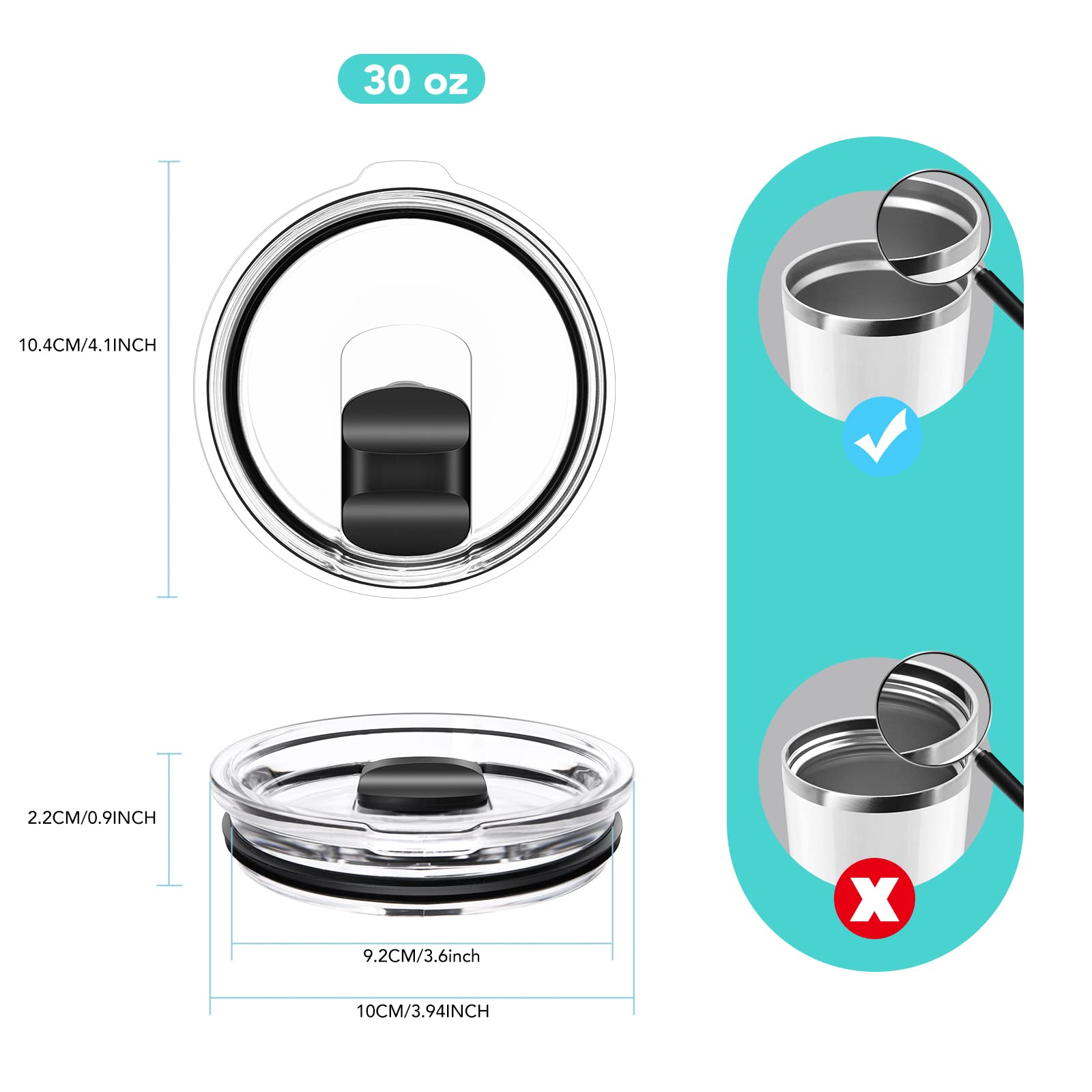 30 oz Tumbler Lid, Replacement Lids Compatible for YETI 30 oz Tumbler, 14 oz Mug and 35 oz Straw Mug, 2 Pack Travel Spill Proof Cup Lids Covers with Magnetic Slider Switch, BPA Free