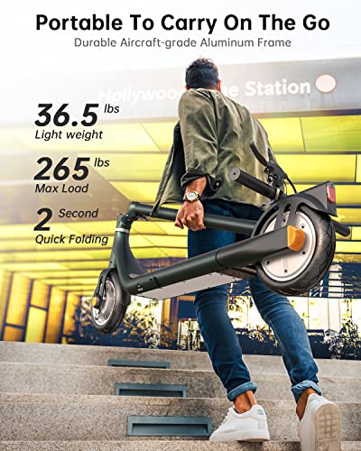 Atomi Alpha Electric Scooter Adults, 650W Motor Electric Scooter with 25 Miles Long Range, 19 Mph Speed, Colorful Ambient Lights, Combination Lock, Smart App, Folding Portable Adults Electric Scooter