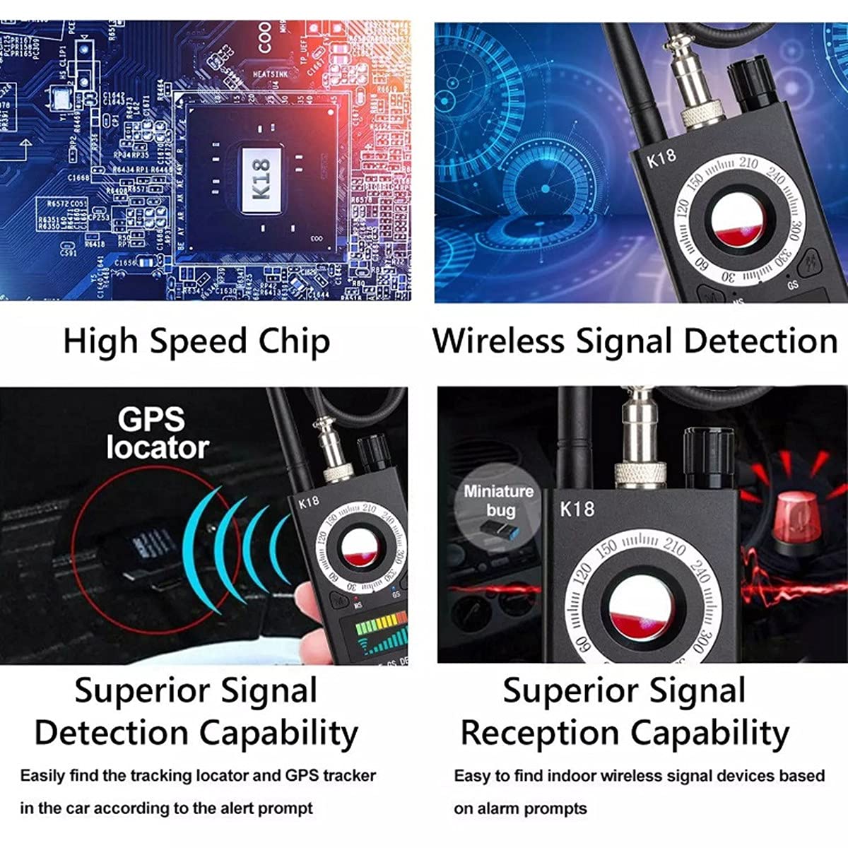 Hidden Camera Detectors, Bug Detector, Anti Spy Detector, GPS Detector, RF Signal Scanner Device Detector for Wireless Audio Bug Camera Detector Finder
