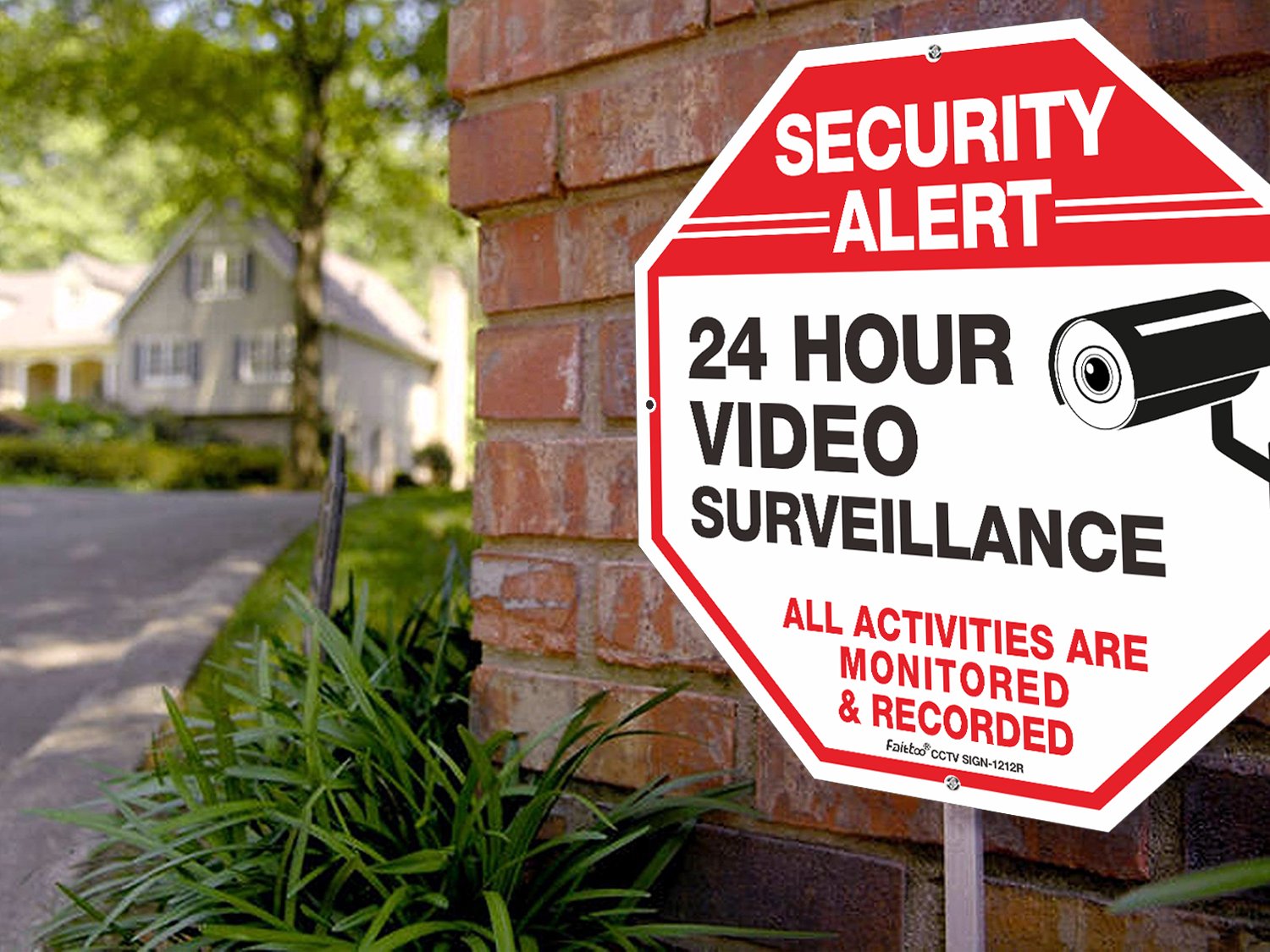Video Surveillance Signs, Security Signs,Octagon 12 x12 Inches 40Mil Thick Aluminum Reflective sign for Home Business CCTV Security Camera, UV Protected & Waterproof, 4 pack