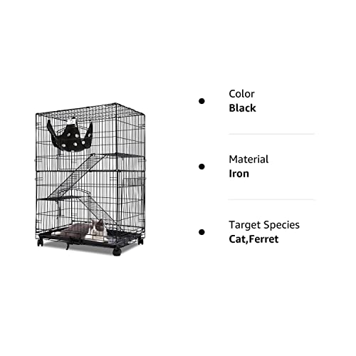 Homey PET INC Folding Wire Cat Ferret Habitat Crate with Casters,Tray and Hammock
