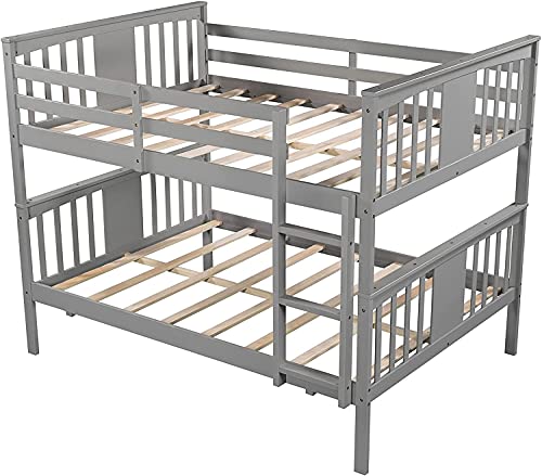 ATH-S Twin Over Twin Bunk Bed with Trundle, Solid Wood Bunk Beds for (White) (Color : Grey, Size : Full Over Full)